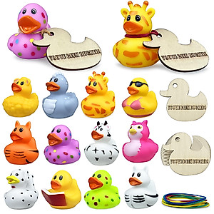 36 PCS Jeep Ducks Ducked Tags You’ve been Ducked Wooden Tags with Assorted Rubber Ducks for Hiding Carnival Cruise Hiding Duck Game Jeep Car Ornament Decor