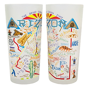Catstudio Drinking Glass, Arizona Frosted Glass Cup for Kitchen, Bar Glass Drinking Glasses, Everyday Drinking Cup or Cocktail Glass, 15oz Dishwasher Safe Glass Tumbler for Arizona Lovers