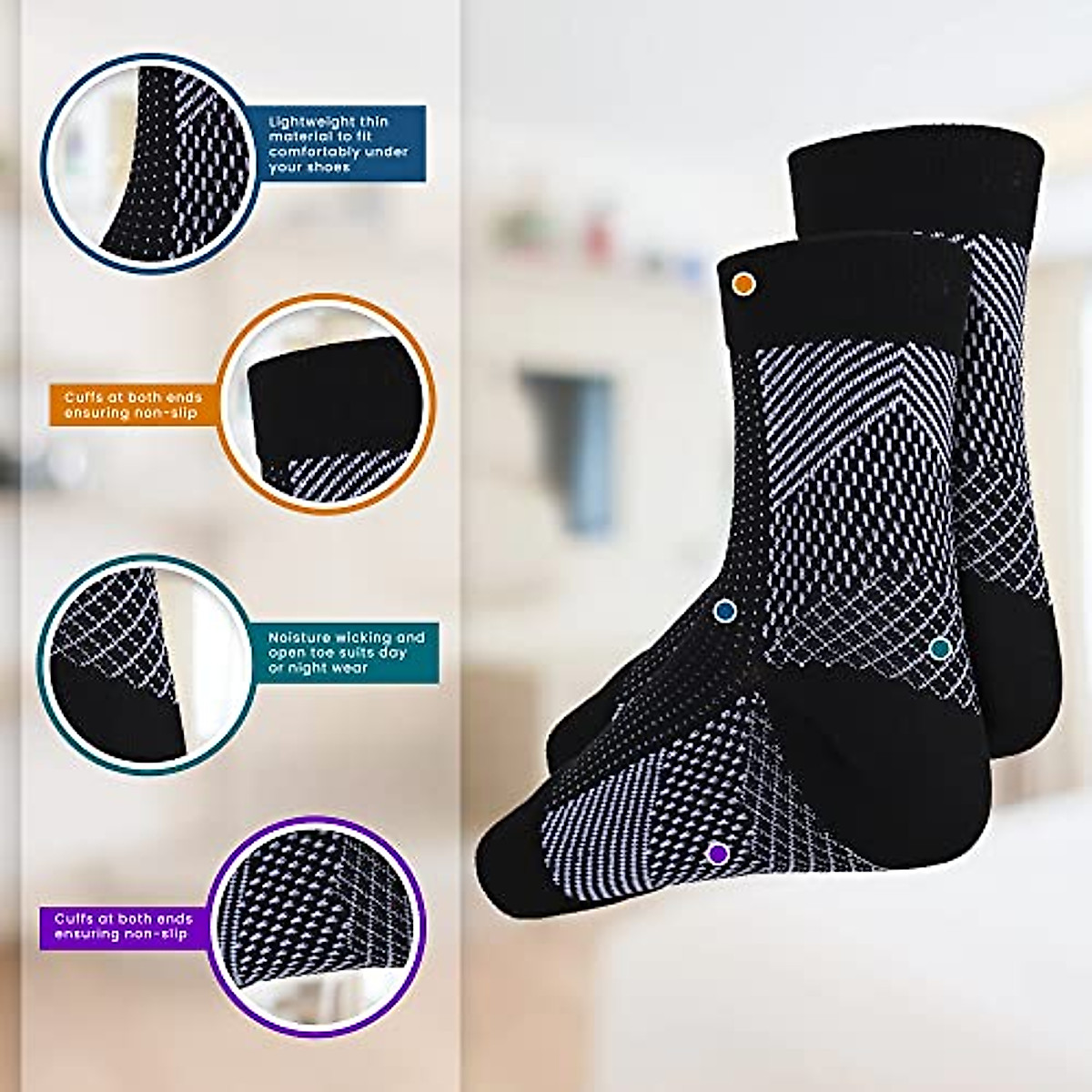 Define Essentials Compression Plantar Fasciitis Socks Ankle Compression Sleeve Heels Arch Supports & Heel Pain Relief Ankle Supports for Men and Women (White, Large-XLarge)