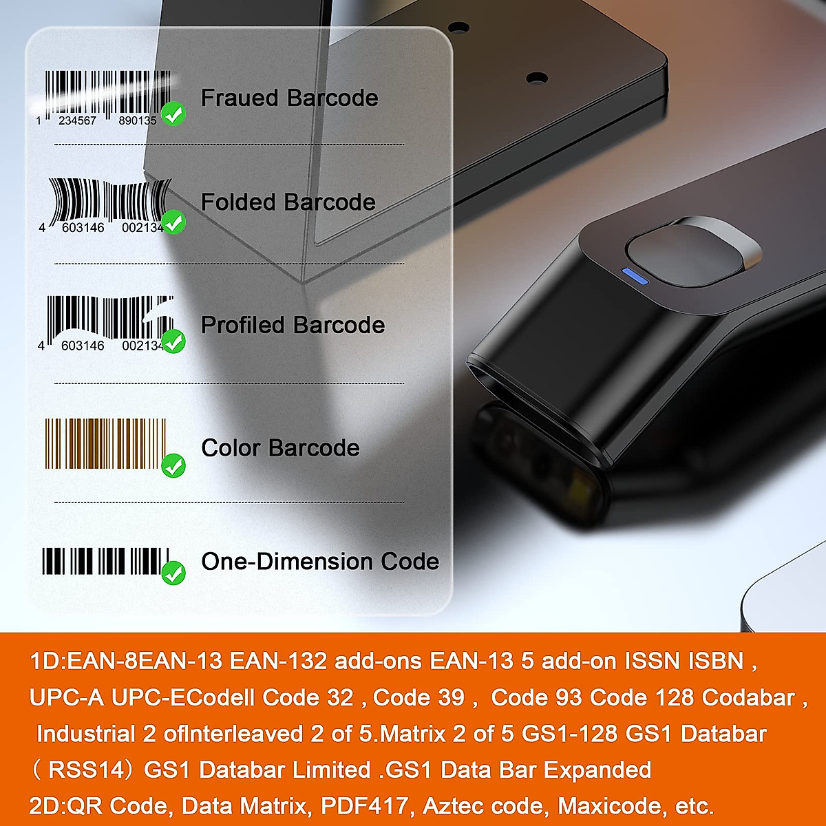 Alacrity 2D Barcode Scanner with Stand, 3 in 1 Bluetooth & 2.4GHz Wireless & USB Wired Bar Code Scanner, QR Code Scanner Support Windows/Mac/Linux for POS System Sensing, Store, Supermarket, Warehouse