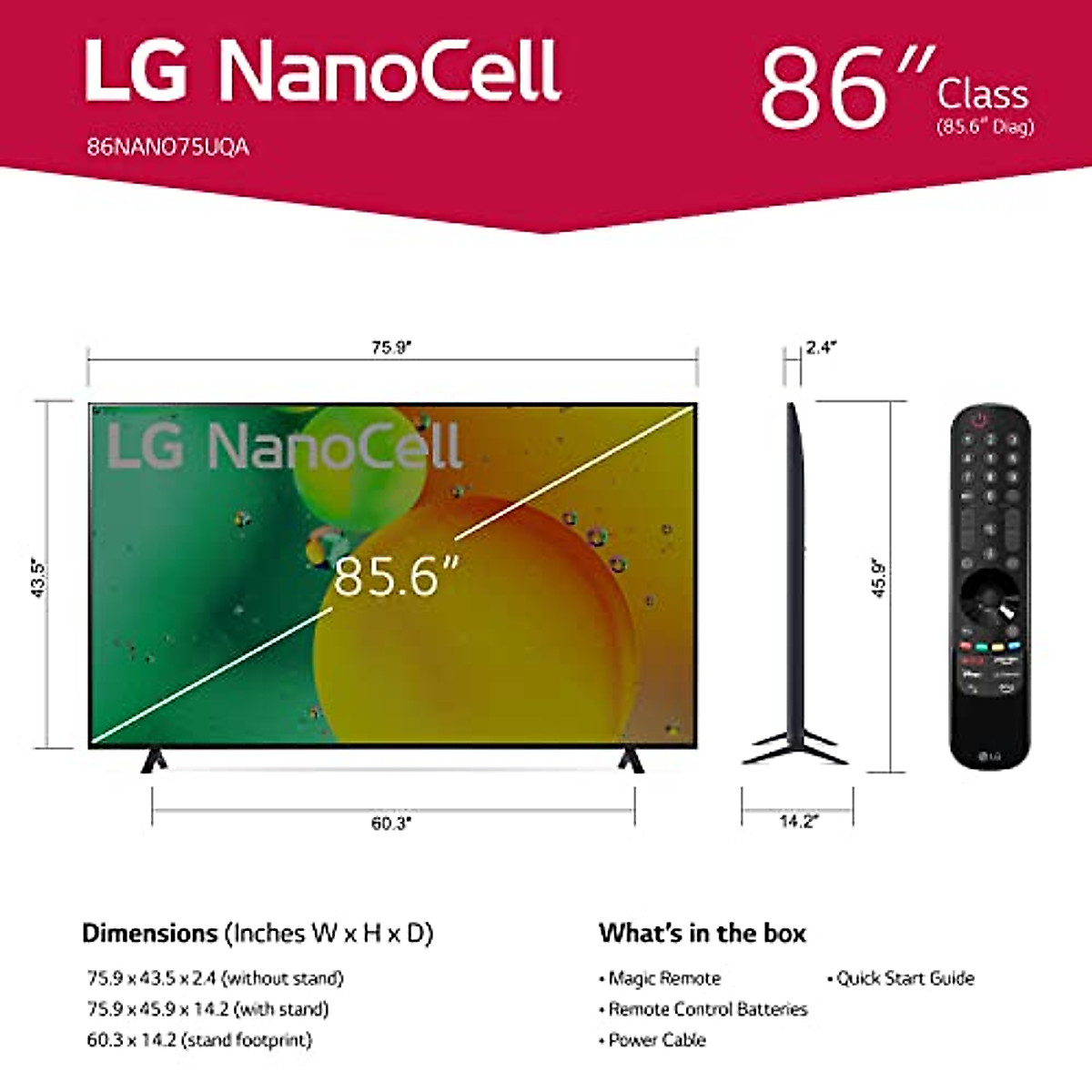 LG 86-Inch Class NANO75 Series Alexa Built-in 4K Smart TV, Black