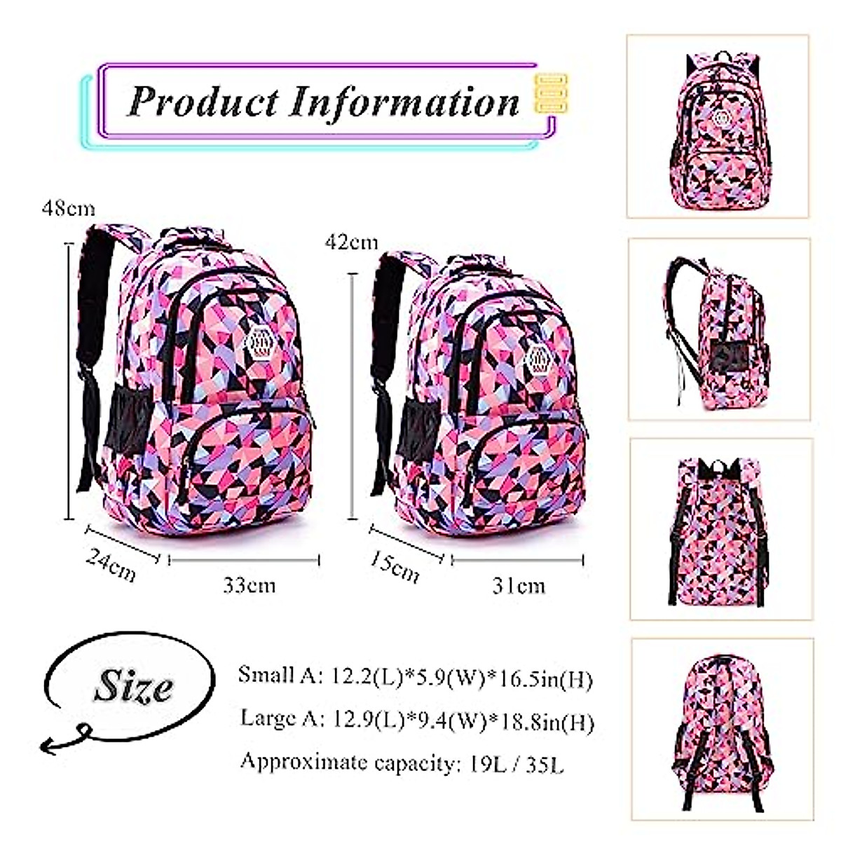 Geometric-Print Backpack for Boys Middle-School Elementary Bookbags