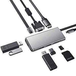 XUNMAIFHB Portable Docking Station,10 in 1 Type-c hub Docking Station HDIM+VGA HD Converter Notebook USB-c Docking Station TF&SD、RJ45 Fast Transmission