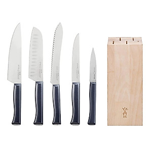 Opinel Intempora Knife Block with 5 Knives, Beech Wood Knife Block, Knife Set