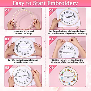 4 Sets Beginners Embroidery Stitch Practice kit, Embroidery Starter kit for Craft Lover with 30 Different Stitches,Embroidery Skill Practice Kit Include 4 Embroidery Cloth with Pattern Embroidery Hoop