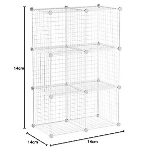 Amazon Basics 6 Cube Wire Grid Storage Shelves, Stackable Cubes, White, 14.6" D x 30.3" W x 44.8" H