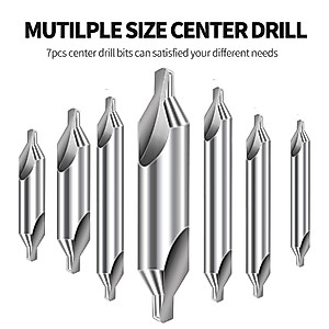 Aleric Center Drill Bits Set - High Speed Steel Center Drill Bits Kit Countersink Tools for Lathe Metalworking, 7 pcs 60-Degree Angle Center Drill Bits in Size 1.0 1.5 2.0 2.5 3.0 4.0 5.0
