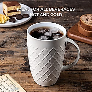 AmorArc Extra Large Coffee Mugs Set of 6, 22oz Ceramic Tall Coffee Mugs Set with Textured Geometric Patterns for Coffee/Tea/Beer/Hot Cocoa, Dishwasher & Microwave Safe,Beige