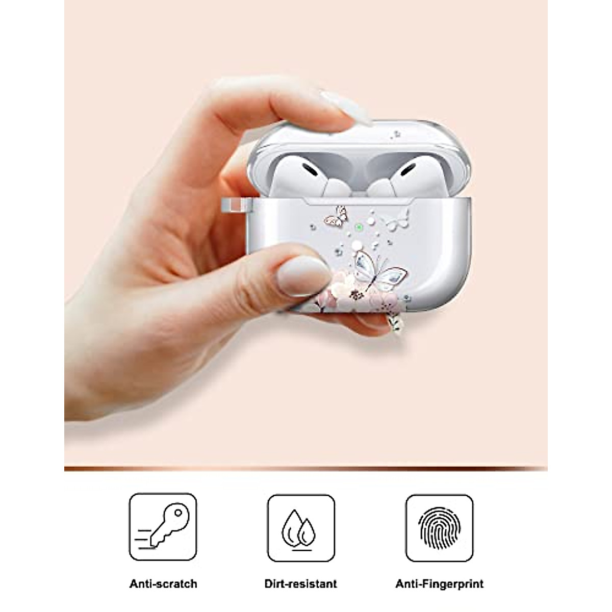 JAHOLAN for Airpods Pro 2nd Generation Case Cover Gold Plated Butterfly Design Protective TPU Skin for Women Girl with Keychain Compatible with AirPods Pro 2019/Pro 2 Gen 2022, Flower Pink