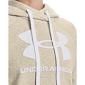 Under Armour Womens Rival Fleece Logo Hoodie , Oatmeal Light Heather (783)/White , X-Small