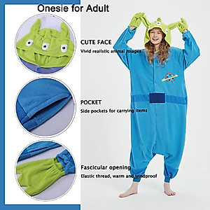 SWEETXIN Adult Unisex Onesie Pajamas Halloween Christmas Cosplay Costume Suit for Women and Men (Alien, Small)