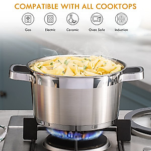 MARSKITOP 3 Qt Stock Pot with Lid, Small Stockpot Stainless Steel Soup Pot with Double Handle, Induction Pasta Pot Heavy Duty Cooking Pot