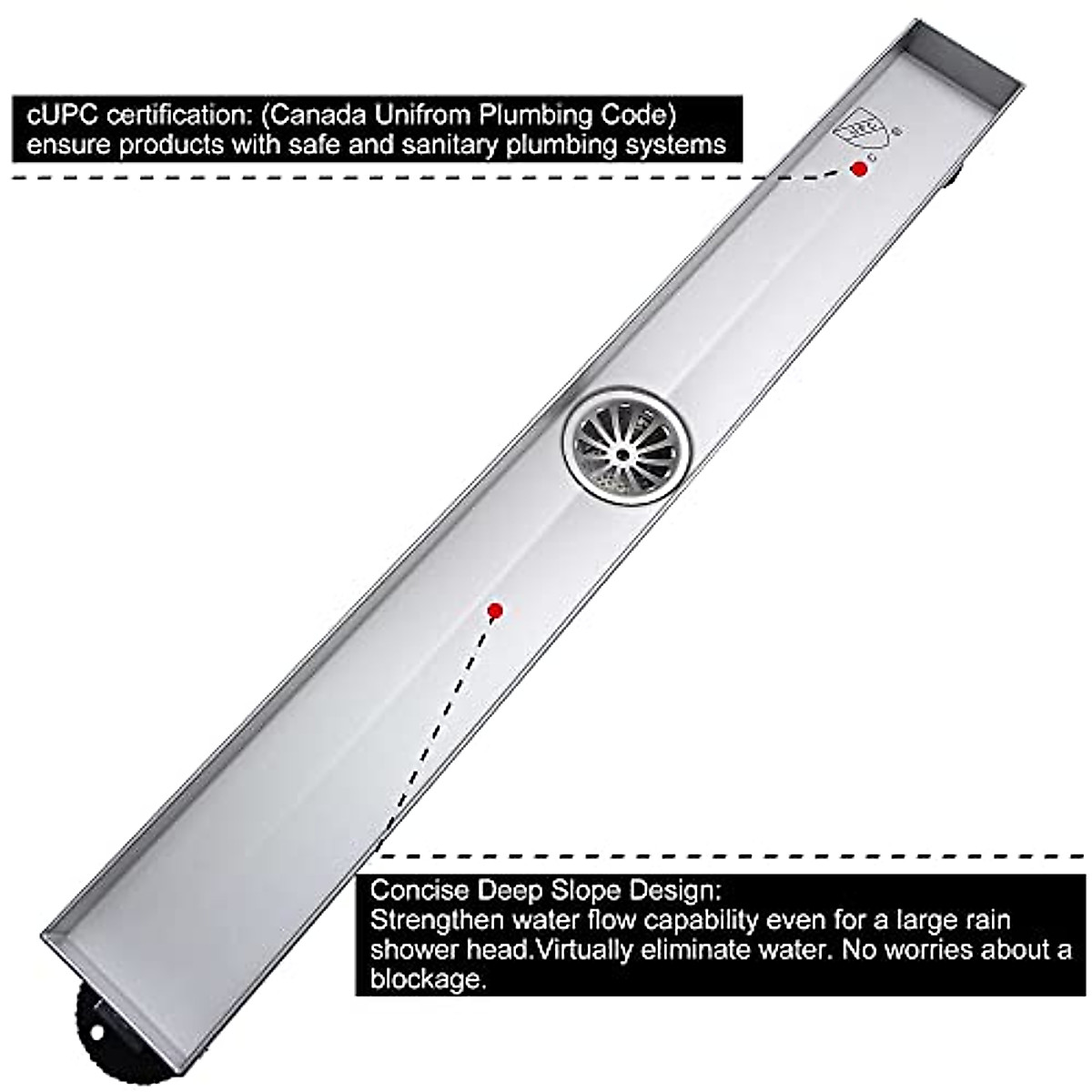 Linear Shower Drain 36 Inch with 2-in-1 Flat & Tile Insert Cover, Modbath Rectangle Shower Floor Drain with Adjustable Leveling Feet and High Flow Filter, SUS304 Stainless Steel Brushed Nickel