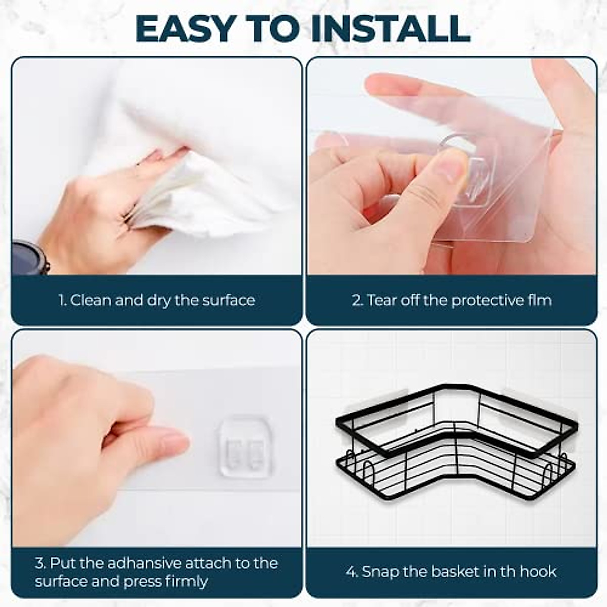 Corner Shower Caddy Organizer - 2 Pack, Rustproof Stainless Steel Shower Caddy with No Drill & Traceless Adhesive, Large Capacity & Durable Design in Black