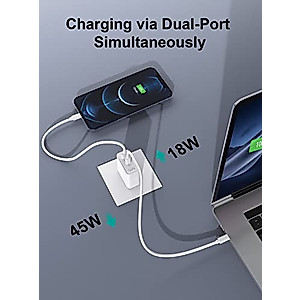 70W USB C Charger, GaN Charger PD USB C Fast Charger 2 Ports Power Adapter Foldable (Works with 65W) Compatible with MacBook Pro, Dell, Huawei, Xiaomi, iPhone 13/14, iPad Pro, Galaxy S22
