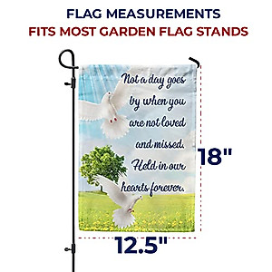 America Forever Garden Flag - Loved and Missed, Cemetery Memorial Religious Bereavement Garden Flags 12x18 Double Sided, Yard Outdoor Decorative Flag