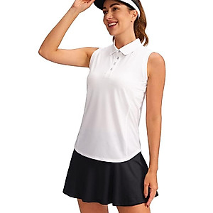 SANTINY Women's Sleeveless Golf Shirt Collared Button-Down Polo Shirts Quick Dry Golf Tennis Tank Tops for Women (White_S)