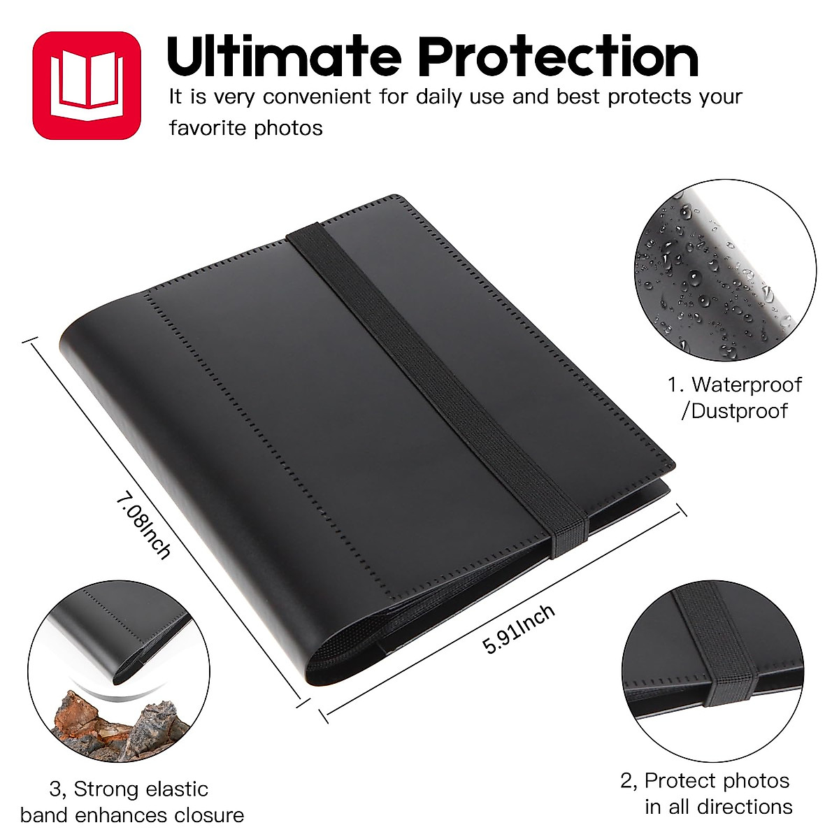 Small Photo Album 4x6 Photos Black Inner Page with Strong Elastic Band, Each Small Album Holds 64 Photos, 4x6 Mini Book Photo Pictures Album Birthday Christmas Photo Albums Wedding Anniversary (Black)