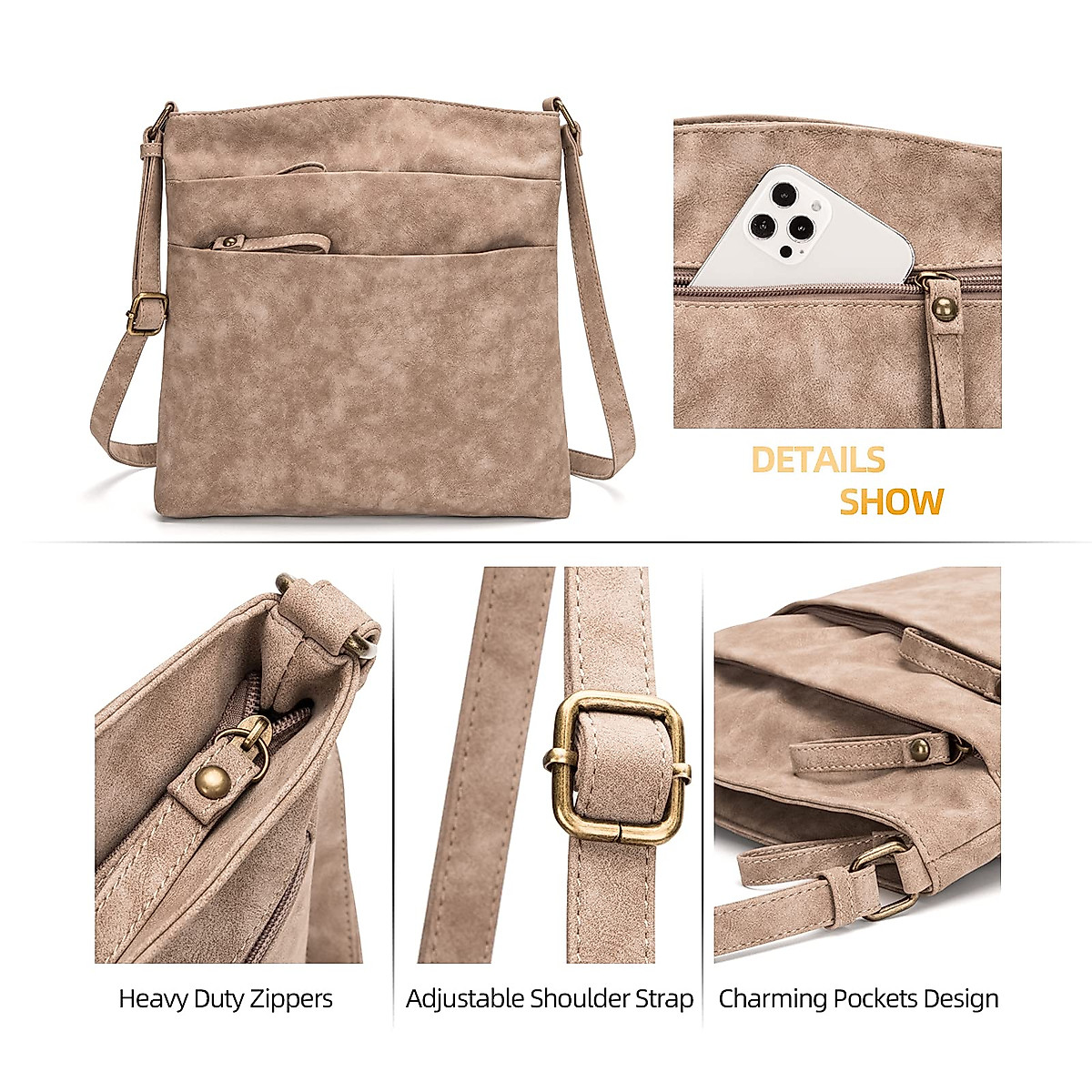 KouLi Buir Crossbody Purse for Women, Soft PU Leather Shoulder Handbags Crossover Bags with Multi Pocket