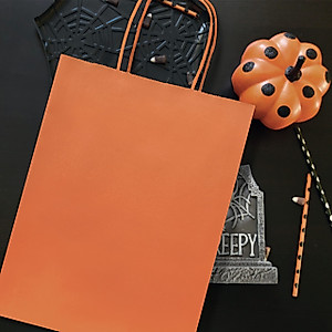 Nexmint Orange Gift Bag 8"x10.5": 24 Pack Bulk Medium Kraft Paper Bags with Handle. Great for Halloween, Birthday, Holiday Party, Autumn Festivities, Favors, Goodie, Candies, Shopping, Business, Retail