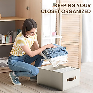 SOLEDI Pack of 2 Large Capacity Linen Shelf Baskets, Closet Organizers and Storage, Wardrobe Clothes Storage Box for Pants, Sweater, T-shirt, Bras, Blankets, Sheets, Skin-friendly & Odorless