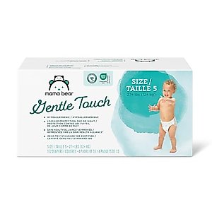 Amazon Brand - Mama Bear Gentle Touch Diapers, Hypoallergenic, Size 5, 132 Count (4 packs of 33), White