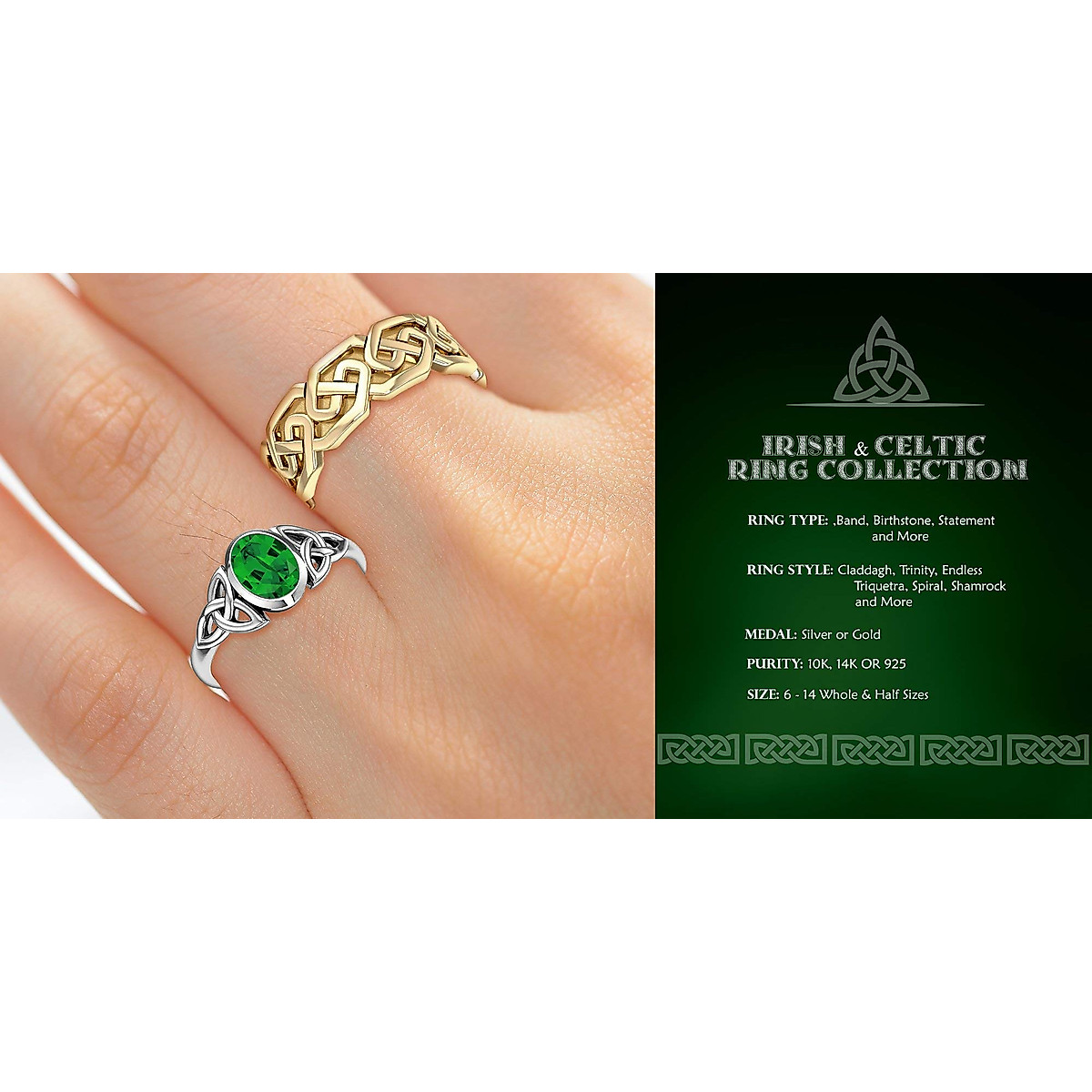 US Jewels Ladies 0.925 Sterling Silver Irish Celtic Trinity Knot & Moon Ring, 6.5