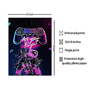 Neon Gaming Art Posters, 12"x16" Video Game Canvas Wall Art, Gamepad Playstation Controller Decorative Interior Painting Wall Art Posters for Teenage Boys Room Playroom Decor, (Set of 3-Unframed)