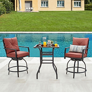 LOKATSE HOME Patio Height Set of 2 Outdoor Swivel Bar Stools with Seat and Back Cushions, 2 Chairs, Red