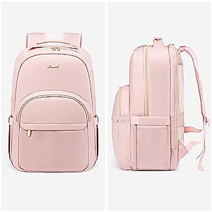 LOVEVOOK Work Backpack for Women, fits 15.6 Inch Laptop, Large Capacity Laptop Backpack with Luggage Strap, Waterproof Lightweight Backpack Purse, Fashionable for Business, Travel, Pink