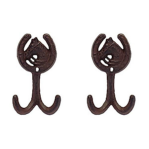 Rustic Heavy Duty Cast Iron Horse Shoe Wall Hooks, Set of 2, 5 Inch