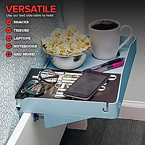 Modern Innovations Bedside Shelf for Bed, College Dorm Room, Bunk Bed Shelf for Top Bunk, Clip On Nightstand, Baby Changing Table Tray, Cup Holder for Kids, Bunkbed Caddy for Table Storage (Baby Blue)