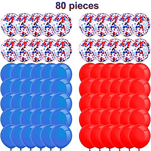 80 Piece 12 Inch Confetti Latex Balloons Event Party Supplies St Patrick's Day 4th July Labor Day Mardi Gras Wedding Birthday Baby Shower Balloons(Red, Blue)