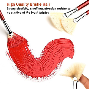 GACDR Fan Brush for Painting, 7 Pieces Fan Brush Set with Hog Bristle Natural Hair and Long Wood Handle, Professional Artist Fan Brushes for Acrylic Painting,Oil Watercolor Painting