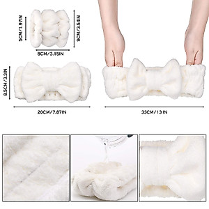 4 Pieces Spa Headband Wrist Washband Scrunchies Cuffs for Washing Face, Towel Wristbands Hair Headband Face Wash Wristband for Women Girls Makeup Prevent Liquids from Spilling Down Your Arms (White)