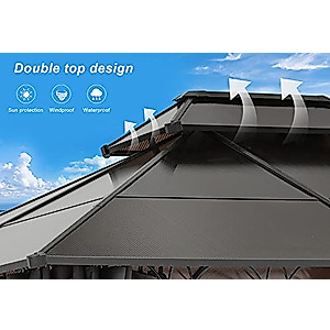 10x10 Double Roof Hardtop Patio Gazebo with Curtains and Netting by ABCCANOPY