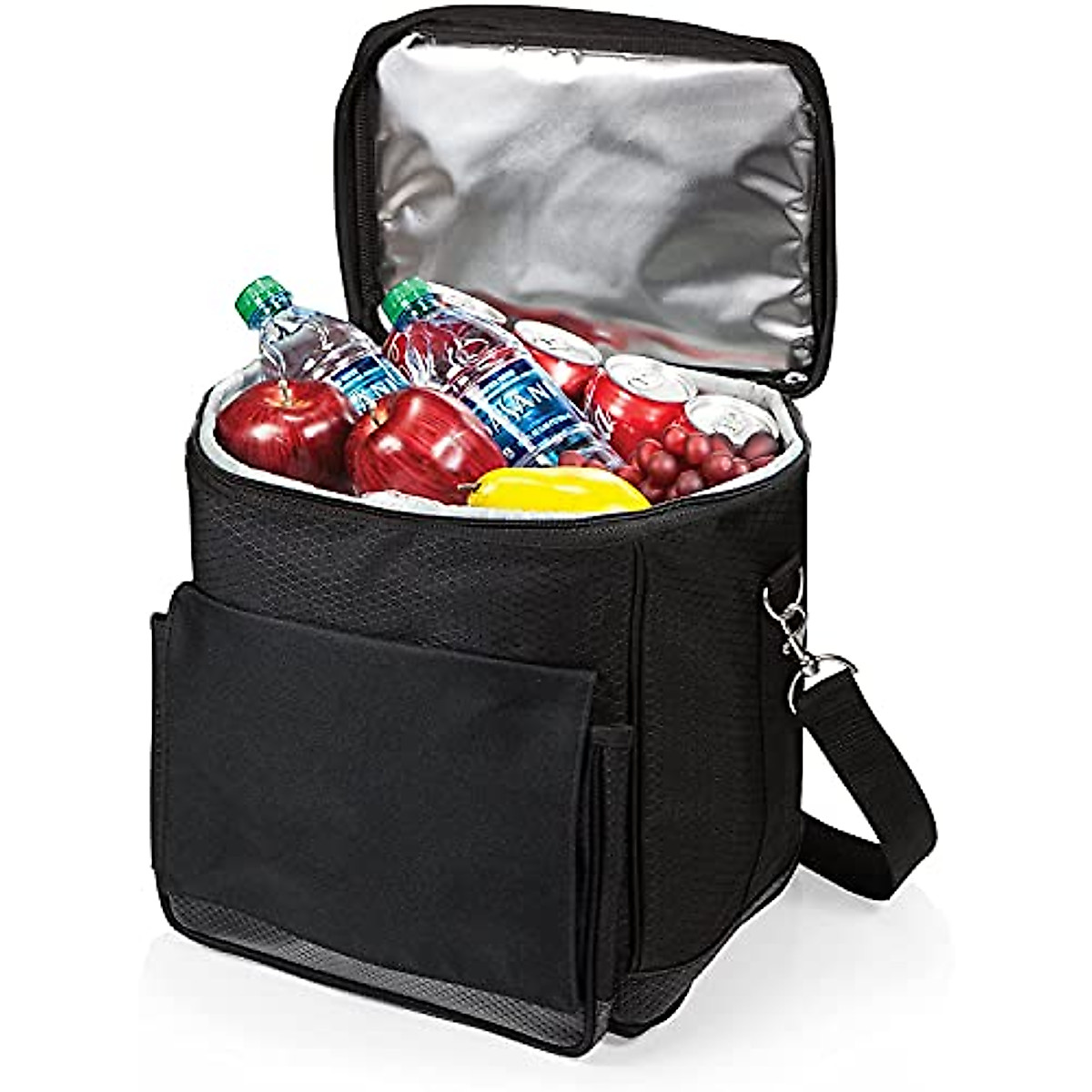 PICNIC TIME Cellar 6-Bottle Wine Carrier & Cooler Tote, Insulated Padded Wine Cooler Bag for Travel, Portable Water-Resistant Wine Bag, (Black with Gray Accents)