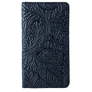 Oberon Design Acanthus Leaf Embossed Genuine Leather Checkbook Cover, 3.5x6.5 Inches, Navy Blue, Made in the USA