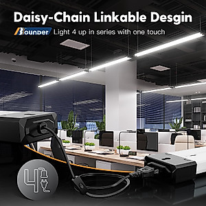 BBOUNDER 1 Pack Linkable LED Shop Light with Reflector, 4400 LM, 6500K Cool Daylight, 4 FT, 48 Inch Integrated Fixture for Garage, 40W Equivalent 250W, Surface & Suspension Mount, Black