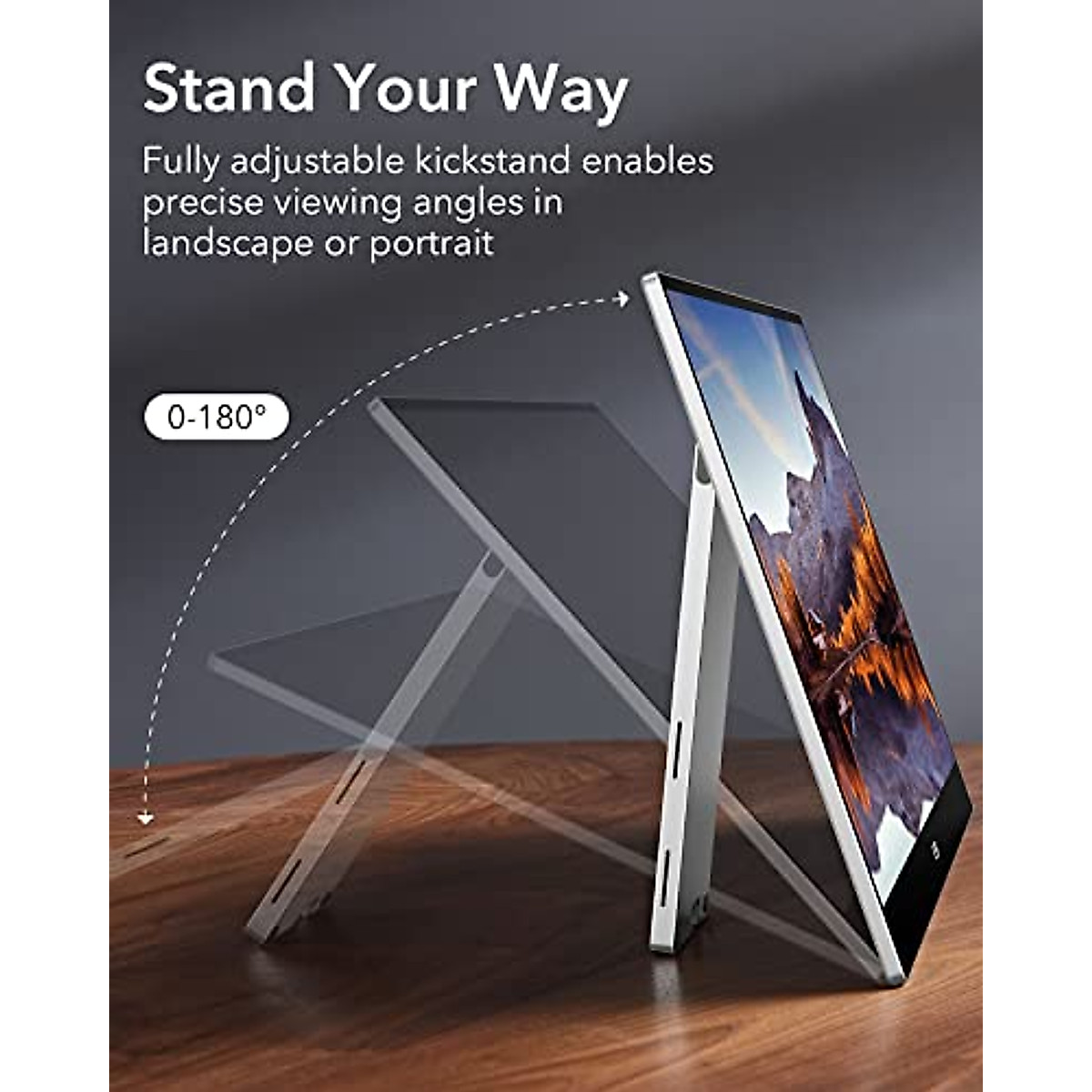 ESR Portable Monitor for Laptop, Slim 15.6 Inch 1080P External Monitor with Adjustable Stand, Travel Monitor, Landscape and Portrait View, Portable Screen for Laptop/Mac/Tablet/Phone/Switch, Silver