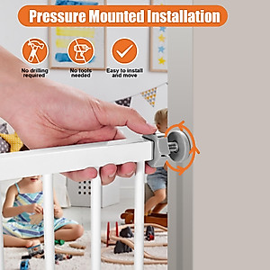 keny 36" Extra Tall Baby Gate for Stairs, 29"-42.5" Wide Auto Close Dog Gate, Pressure Mounted Easy Walk Through Pet Gate for Doorways, Durable Safety Stair Gate, White