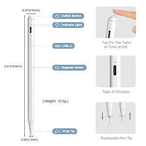 Stylus Pencil for iPad 10th Generation with Tilt Sensitive Magnetic Design Compatible with 2018 and Later Model Apple iPad 9th/8th Gen,iPad Pro 11/12.9 Inch,iPad Mini 5th/6th,iPad Air 5th/4th/3rd Gen