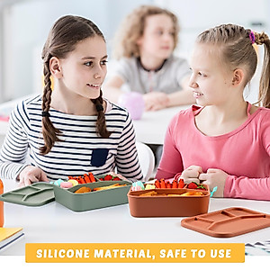 Baderke 2 Pcs Leak Proof Silicone Bento Box Lunchbox with 4 Compartments Reusable Lunch Containers Bento Box for Kids Adults Microwave Dishwasher Freezer Christmas Gift