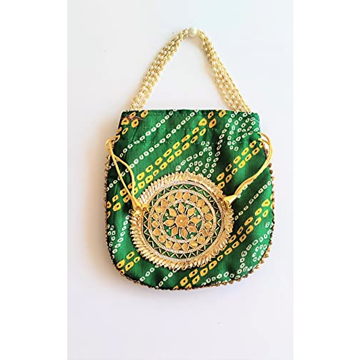 Potli Bag For Woman Ethnic Bandhej Polti Bag, Elegant Evening Wedding Party Purse For Women's BY PANACHE MERCHANT (Green)