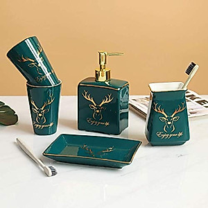 TFIIEXFL Design 5 Piece Ceramic Bathroom Accessory Set, Soap Dish, Tooth Brush Holder, Soap Dispenser, Tumbler