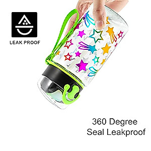 Cute Water Bottle with Straw for Kids Girls Boys, BPA Free Tritan & Pretty Foil Print & Leak Proof One Click Open Flip Top & Soft Silicone Sipper & Easy Clean & Soft Carry Loop, 15oz / 450ml (Star)