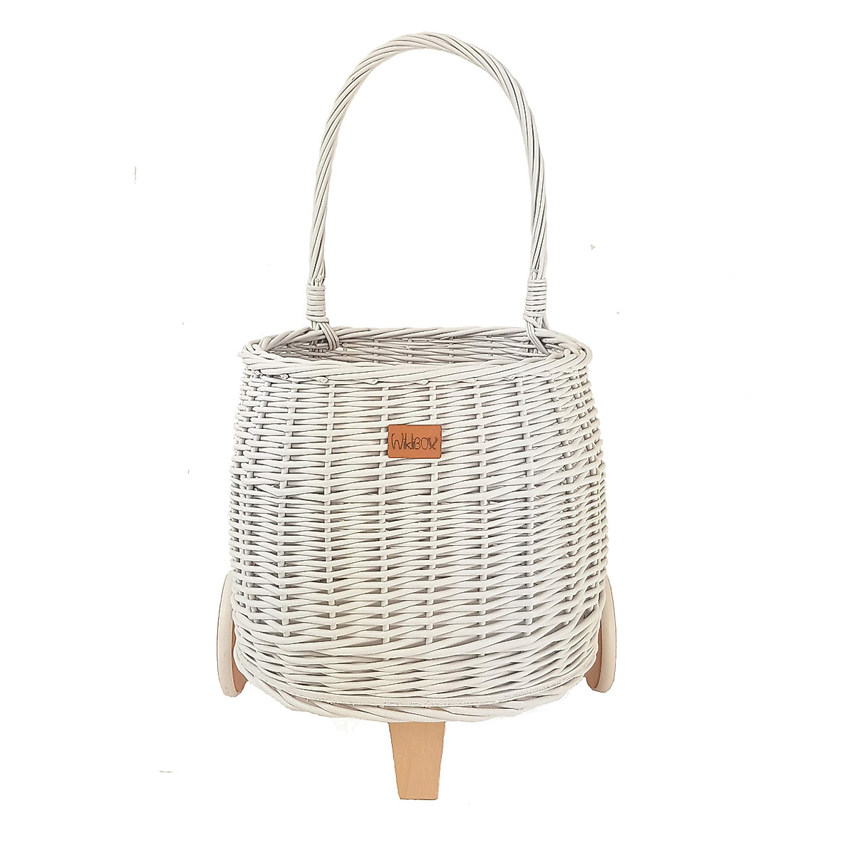 WIKLIBOX Rattan Pully Toy Basket - Handcrafted European Wicker Luggy Toy Storage - Natural, Durable & Stylish Organizer - Perfect for Kids' Rooms, Nurseries & Playrooms | Pink with Pom Poms