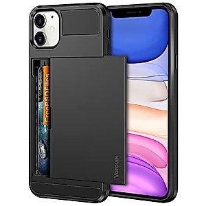Vofolen Case for iPhone 11 Case Wallet Credit Card Holder ID Slot Sliding Door Hidden Pocket Anti-Scratch Dual Layer Hybrid Bumper Armor Protective Hard Shell Back Cover for iPhone 11 6.1 Black