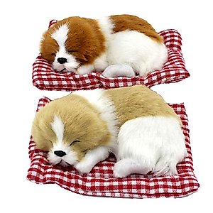Coolayoung 2Pcs Sleeping Dogs on Pad Doll Toy, Cute Mini Puppy on Pad with Woof Sounds Decor Hand Toy Gift for Kids Boys Girls