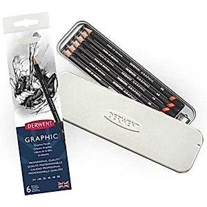 Derwent Graphic Pencils, Includes Tin and Sharpener, Set of 6 (0700835) (1951727), Multi